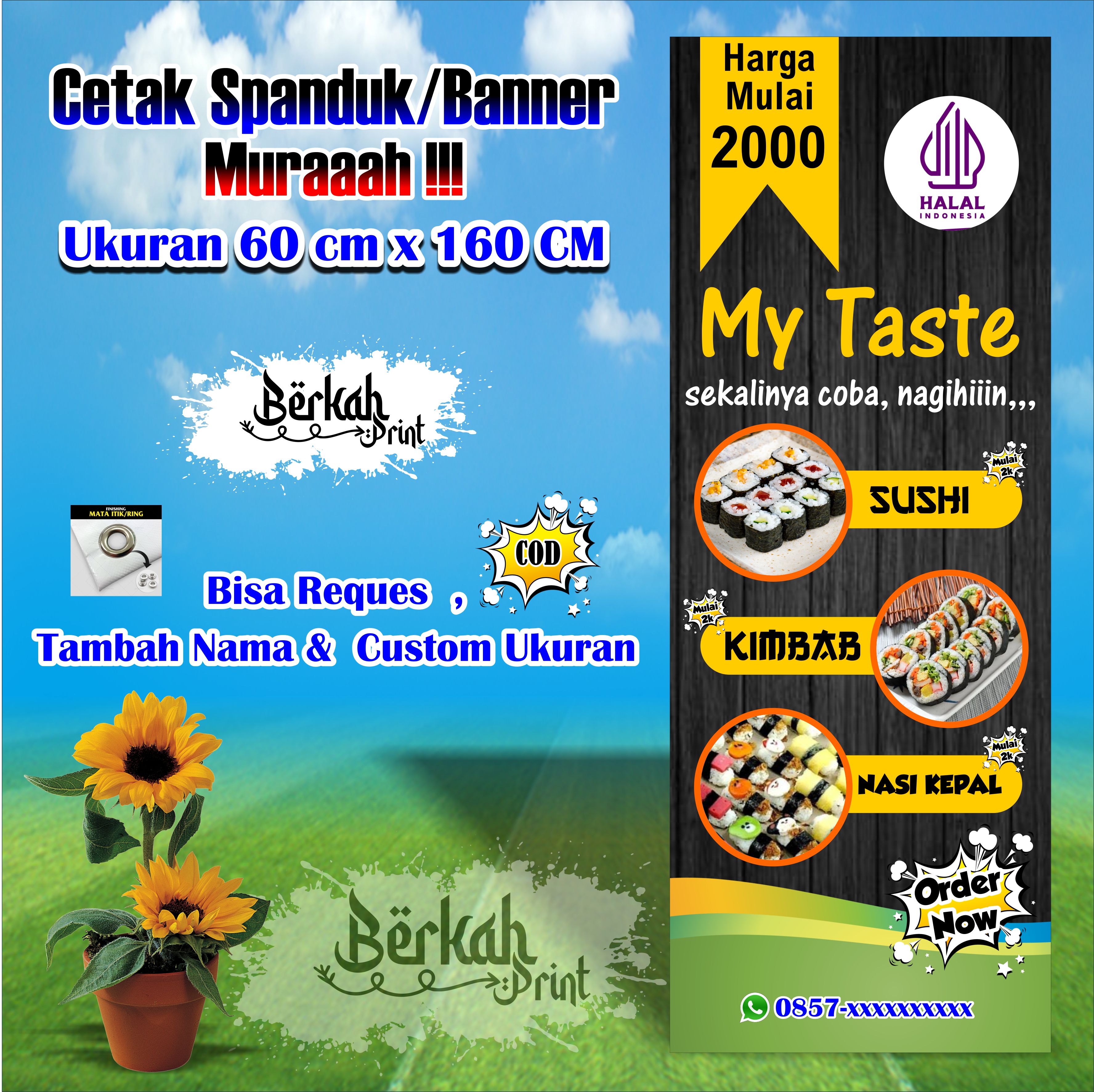 Spanduk Banner Sushi & Kimbab Ukuran 60 cm x 160 cm | Lazada Indonesia