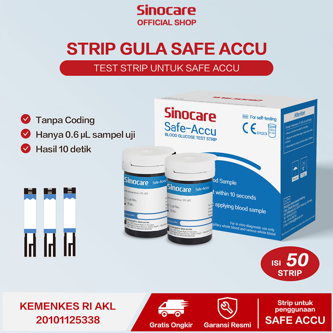 Sinocare Isi Alat Cek Gula Darah Safe Accu BGM Strip (50 / 100 / 150 ...