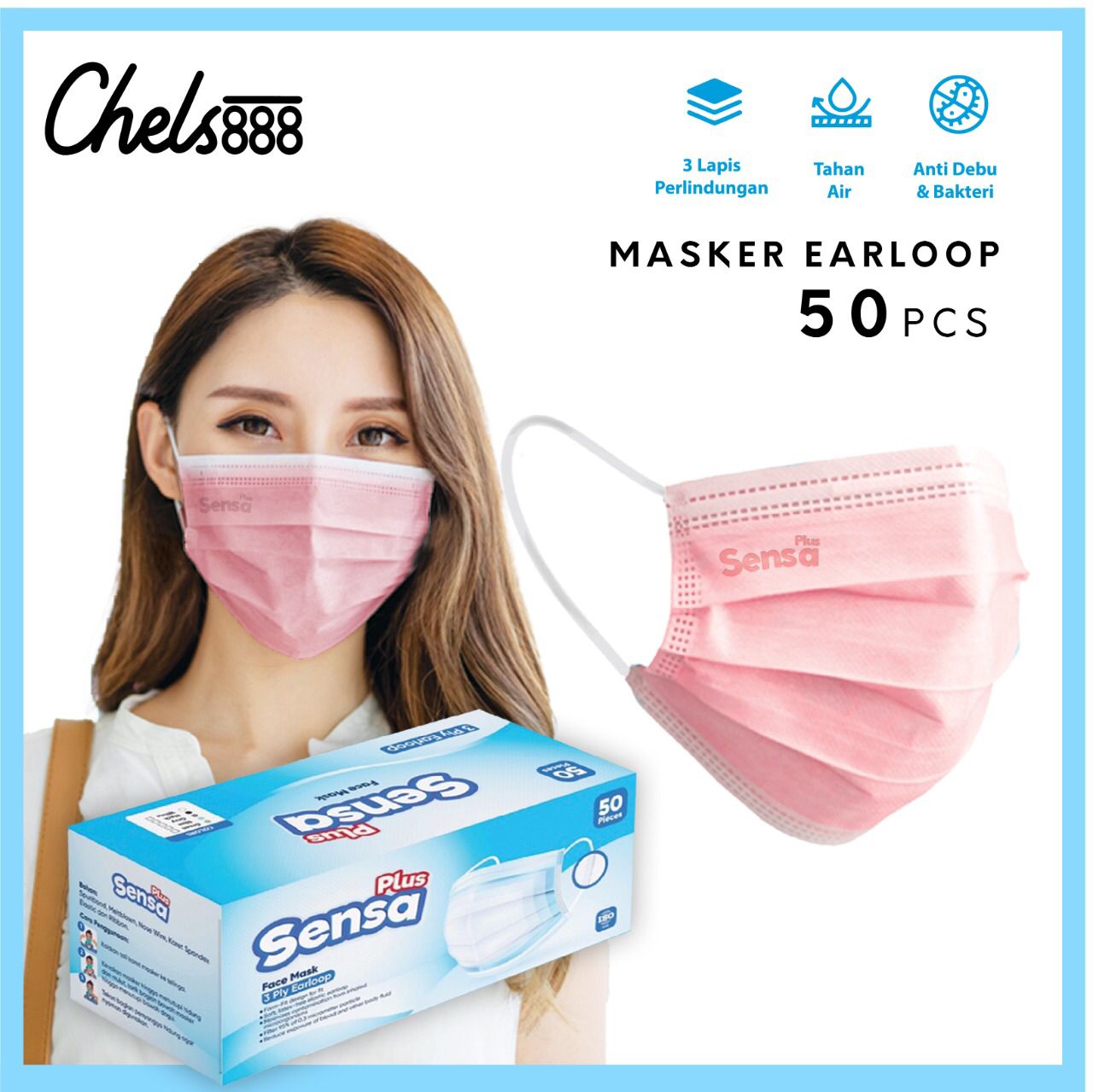 Masker SENSA PLUS Earloop 3ply isi 50 pcs | Lazada Indonesia