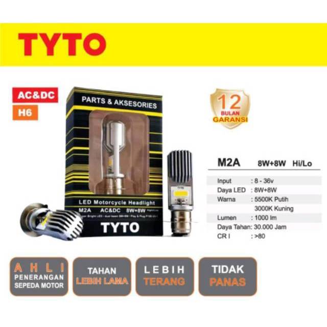 Akai Racing Store - Bohlam Lampu Halogen Tyto Led Putih Type H6 Motor Bebek High Low 8w + 8w ...