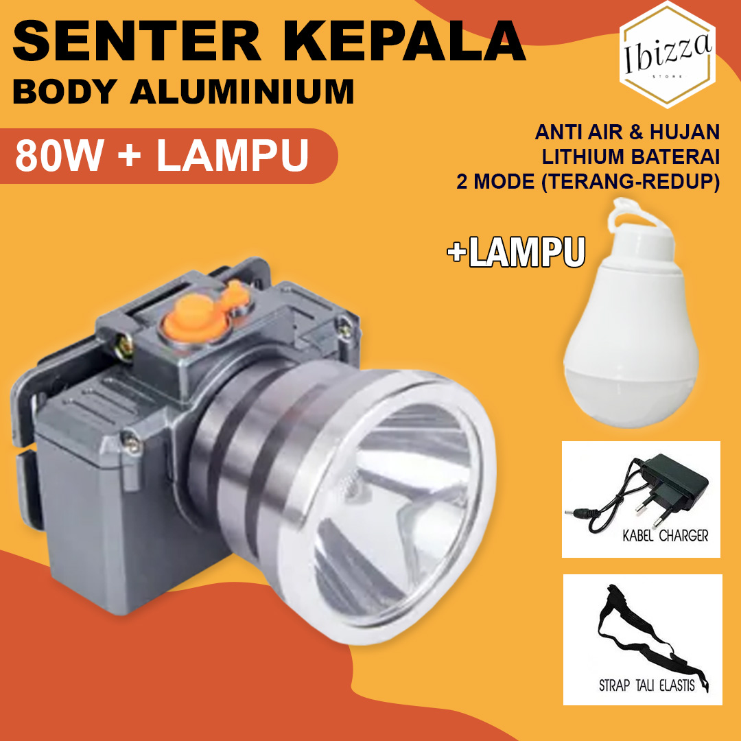 Senter kepala Aluminium 50w 80w 120w Putih / Kuning body Aluminium ...