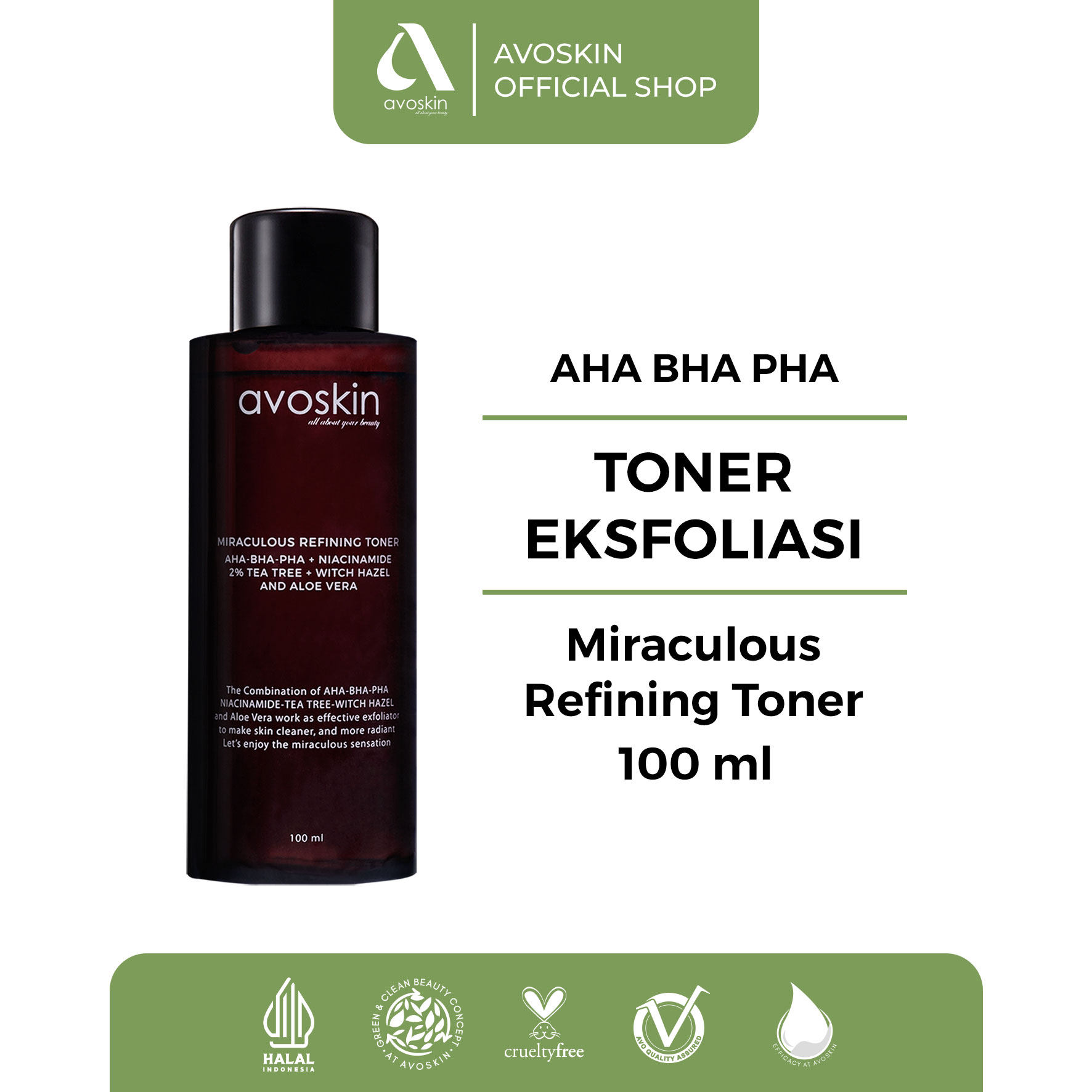 Toner Avoskin Miraculous Refining 100ml-AHA BHA PHA-Eksfoliasi Kulit ...