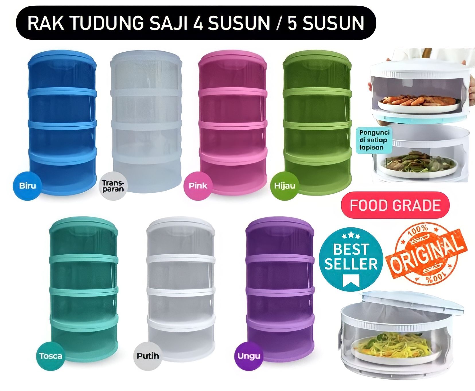 ( BISA COD ) PROMO Rak Makanan 4 Susun atau 5 Susun Warna / Tudung Saji ...