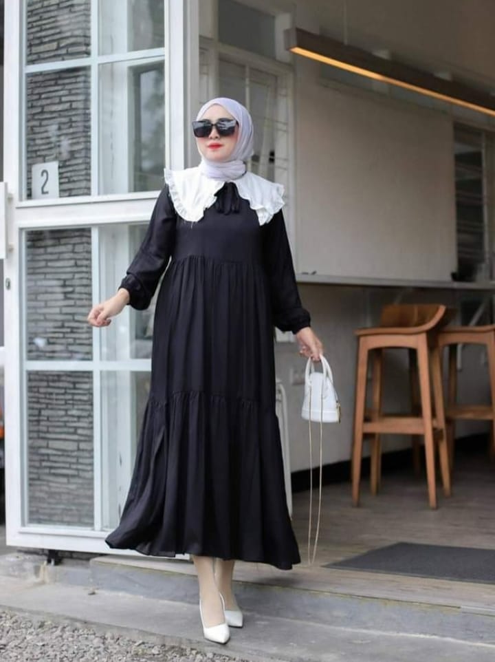 NURRYN BASIC MIDI DRESS KERAH PUTIH/ Dress remaja dewasa kekinian ...
