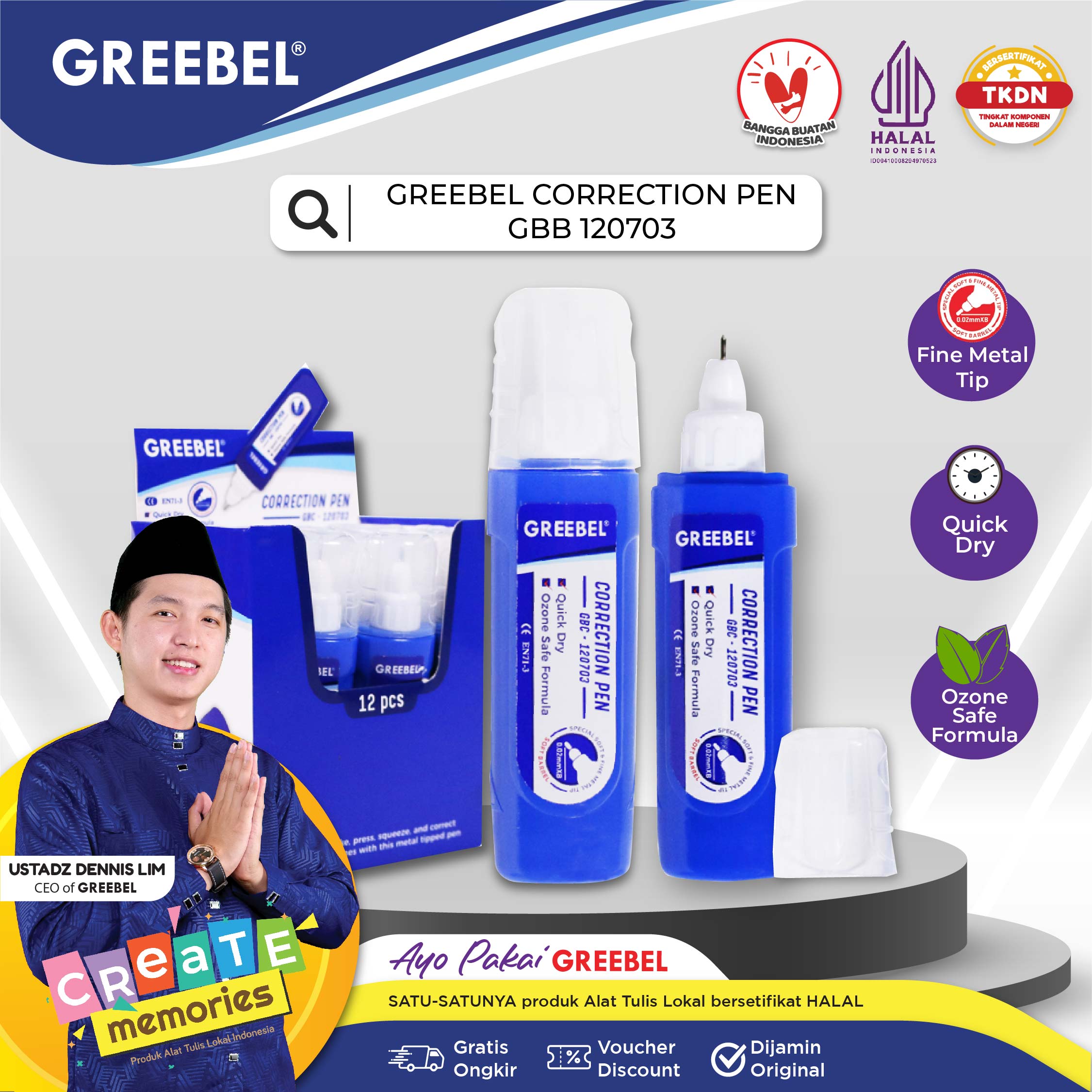 GREEBEL Tip-Ex/Correction Pen GBC 120703/Tipex Cair/Tip X/Tipe Ex cpt ...