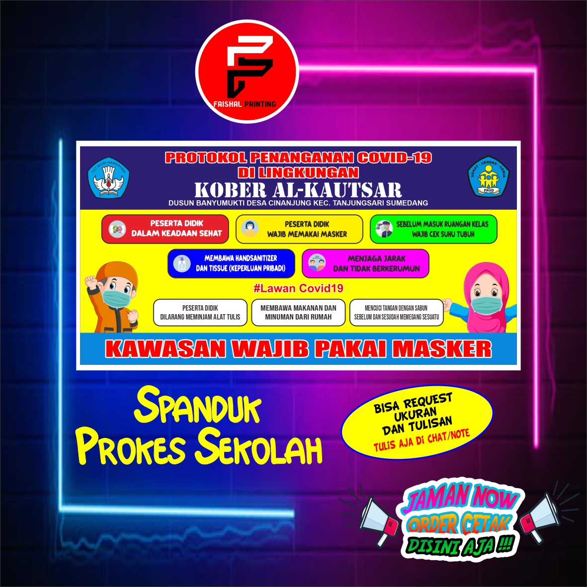 Spanduk Prokes TK PAUD KOBER / Banner Wajib Masker / Spanduk Custom ...