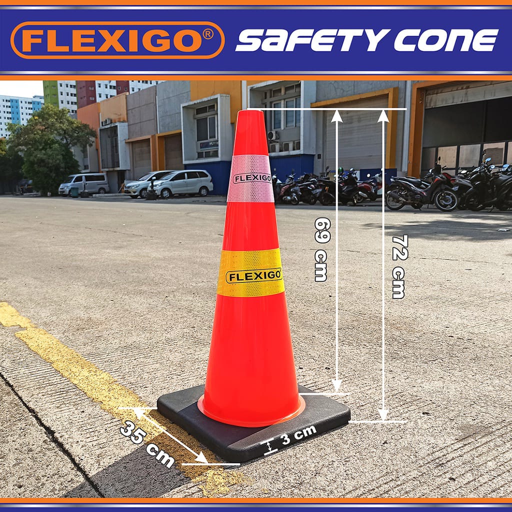 Safety Traffic Cone 70 cm Kerucut Lalu Lintas 2.4 Kg PVC Rubber Flexigo ...