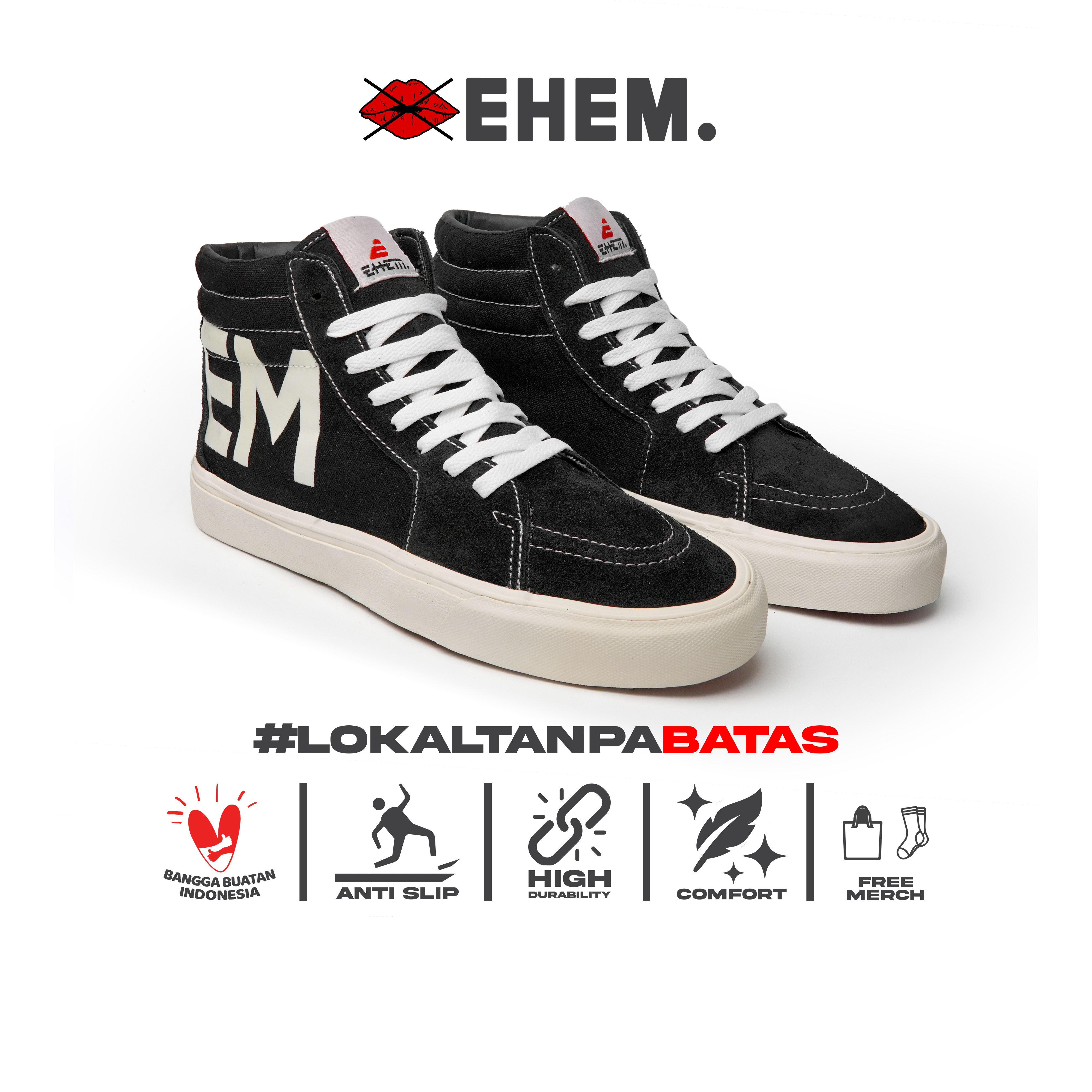 Ehem Company - Sepatu Sneakers Unisex Pria Wanita Attractive High Black ...