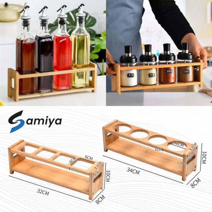 rak kayu tempat botol minyak kecap saus bumbu dapur 4slot/ wooden rack ...