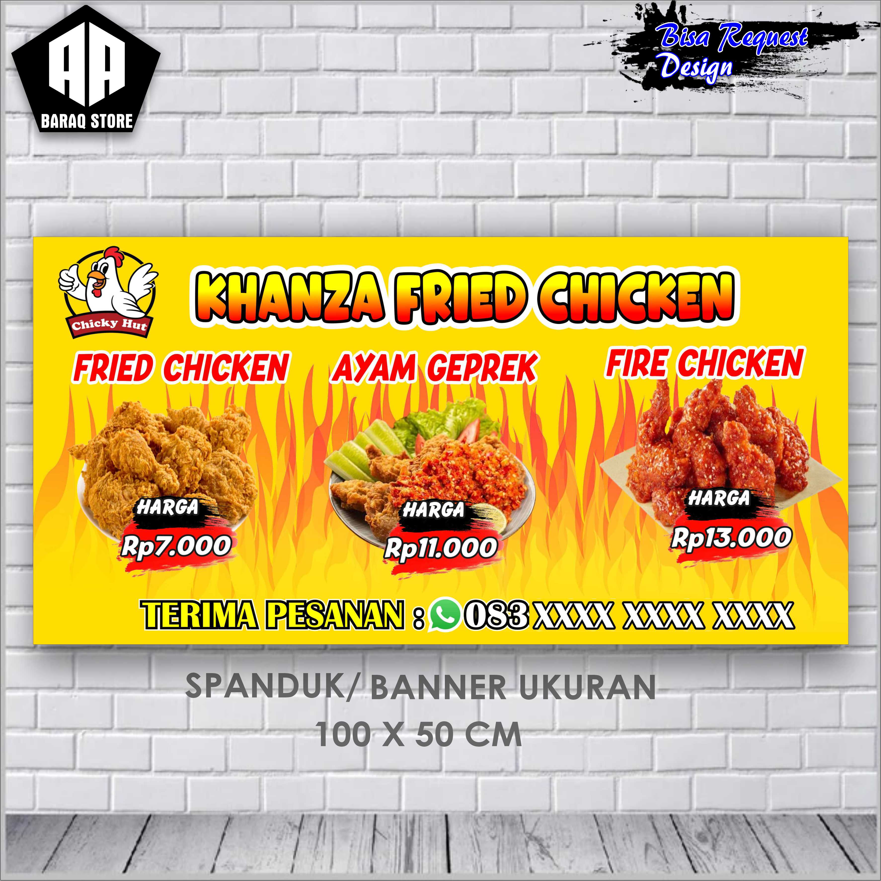 Cetak Banner Cetak Spanduk Khansa Fried Chicken Ukuran 100X50 CM BISA ...