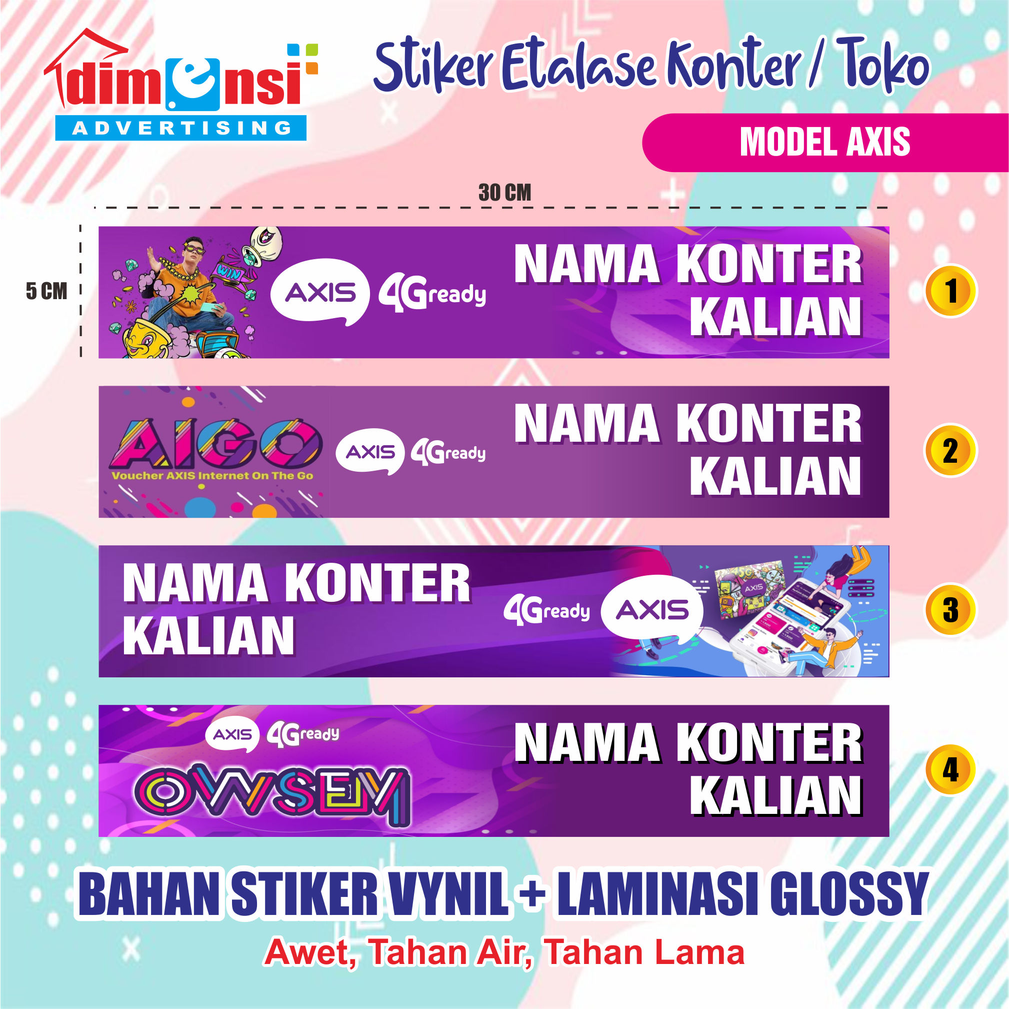 Stiker Etalase Konter / Toko Murah + Laminasi All Provider ( Minimal 9 ...