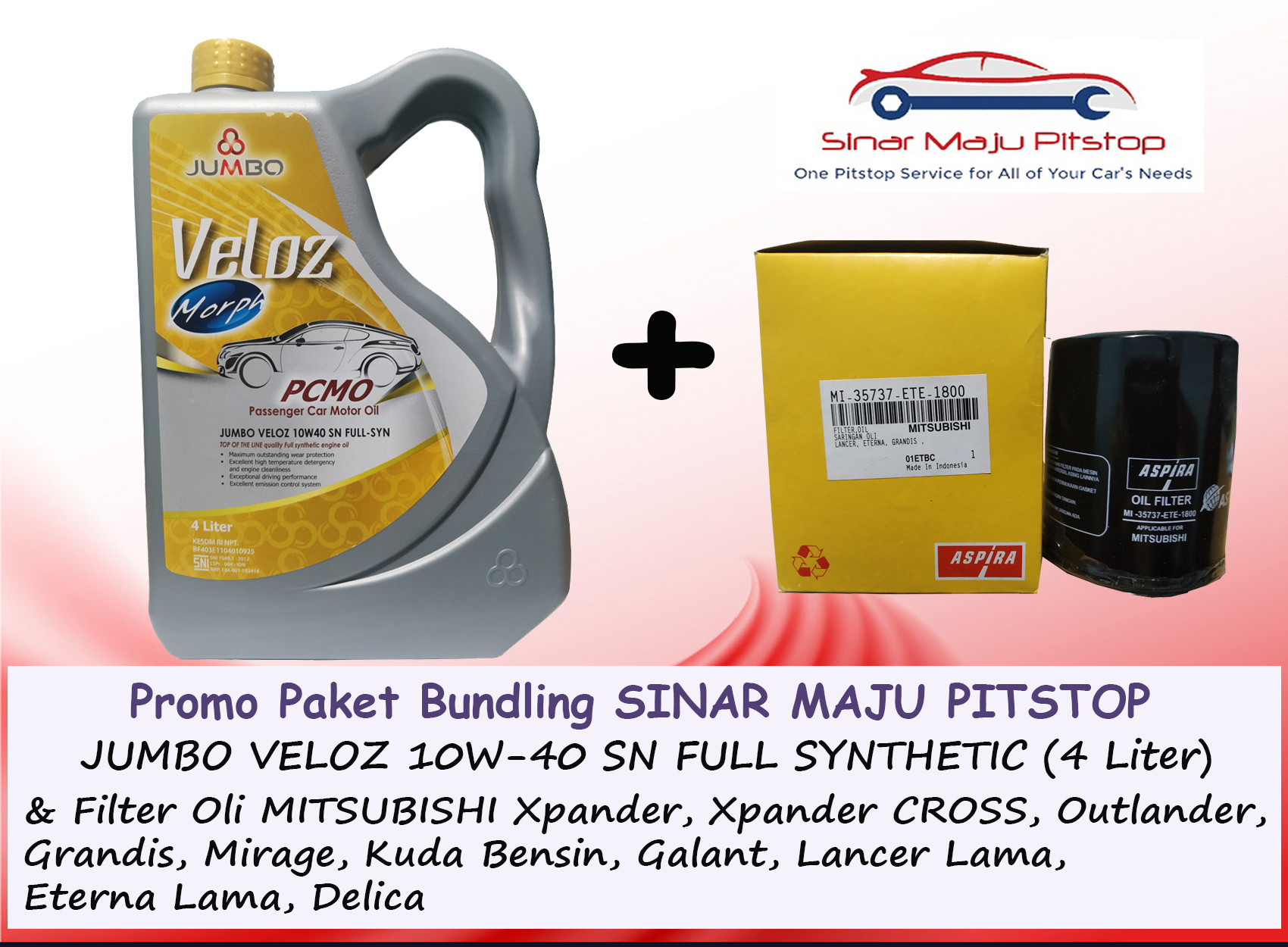 Paket Oli JUMBO VELOZ 10W-40 API SN FULL SYNTHETIC 4 Liter & Filter Oli ...