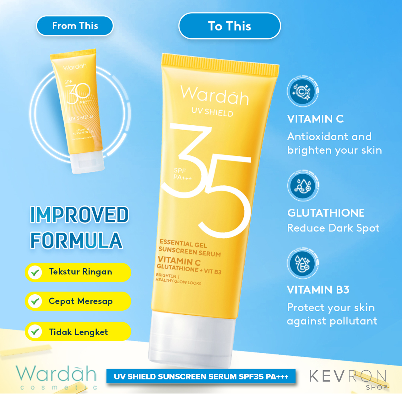 Wardah UV Shield Essential Sunscreen Gel SPF 35 PA+++ 40ml Sunscreen ...