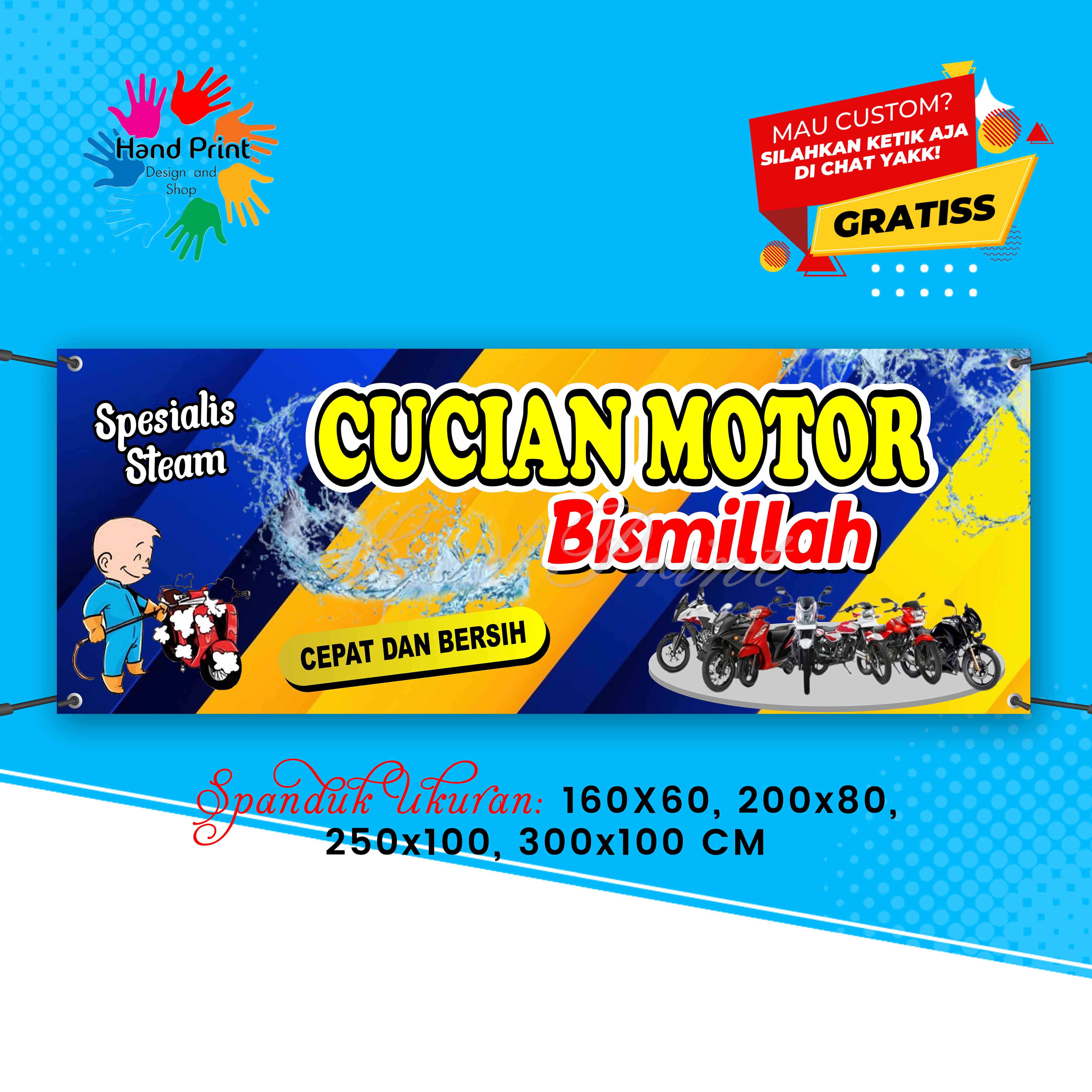 SPANDUK BANNER Steam Cuci Motor MMT Spanduk Custom 300x100CM | Lazada ...