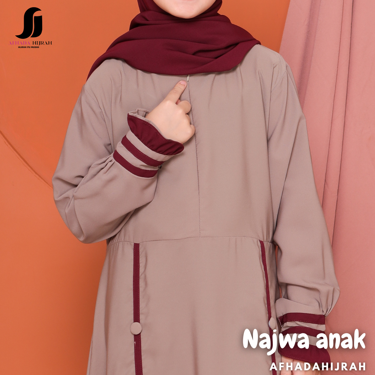 Gamis anak perempuan set hijab cadar NAJWA mocca maroon hitam baju dan ...