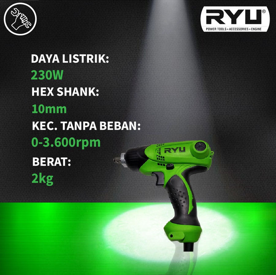 RYU CORDLES IMPACT WRENCH RCW 20V/MESIN PEMBUKA BAUT BAN MOBIL BATTERY ...
