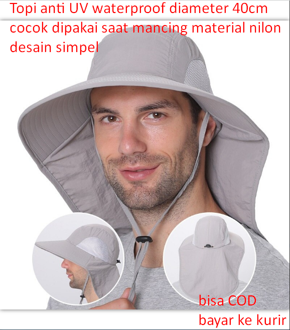 Topi anti UV waterproof diameter 40cm cocok dipakai saat mancing ...