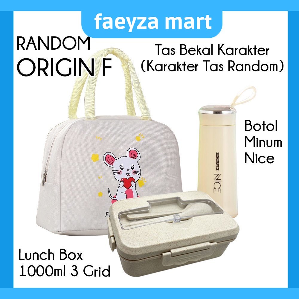 ORIGIN F || Set Kotak Makan 1000ml 3 Grid + Sendok & Garpu + Botol Minum + Tas Bekal || Lunch ...