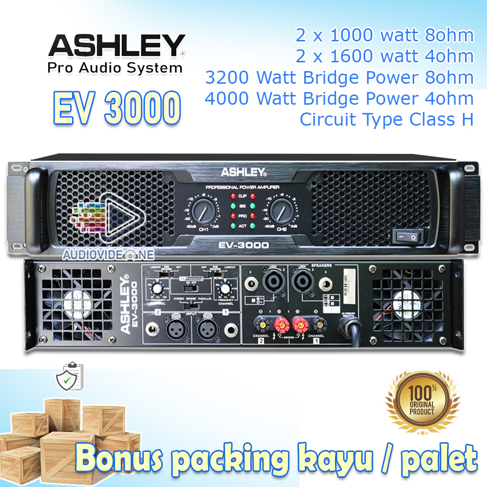 Power Ashley EV3000 Power Amplifier 2 x 100 Watt Class H Free Packing ...