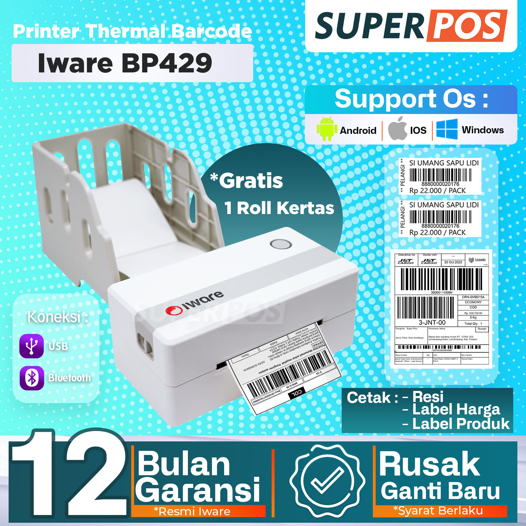 Printer ThermalBarcode Label A6 Iware BP-429 Usb Bluetooth | Lazada ...