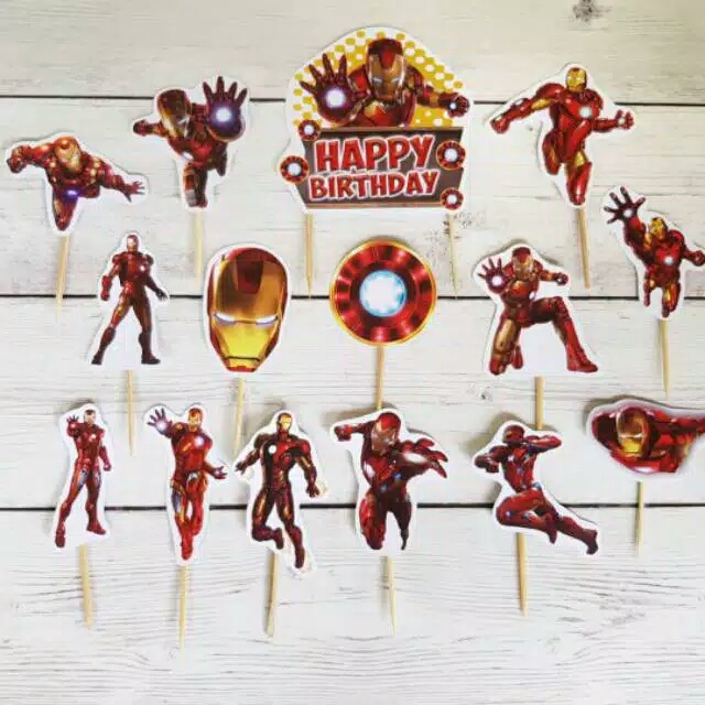 satu set cake topper toper hiasan kue ulang tahun karakter ironman iron ...