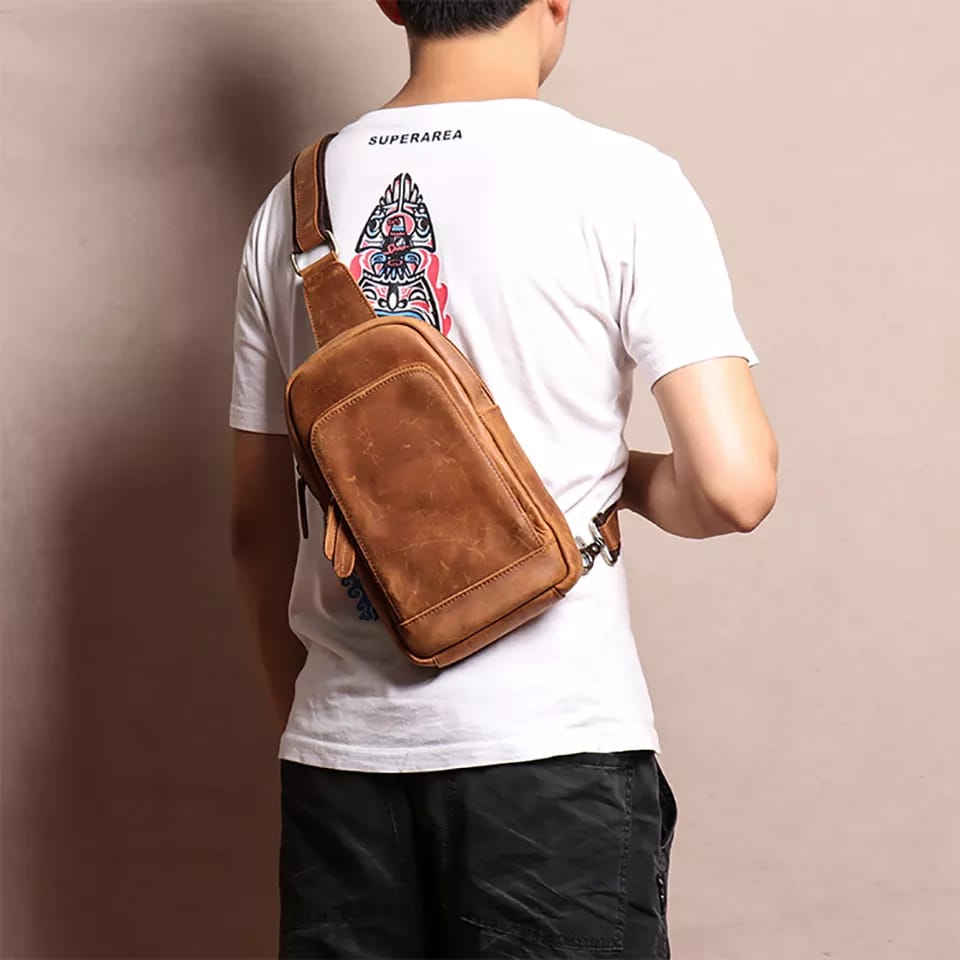 Sling Bag Pria Kulit Selempang Dada - Tas Kulit Pria Model Klasik ...
