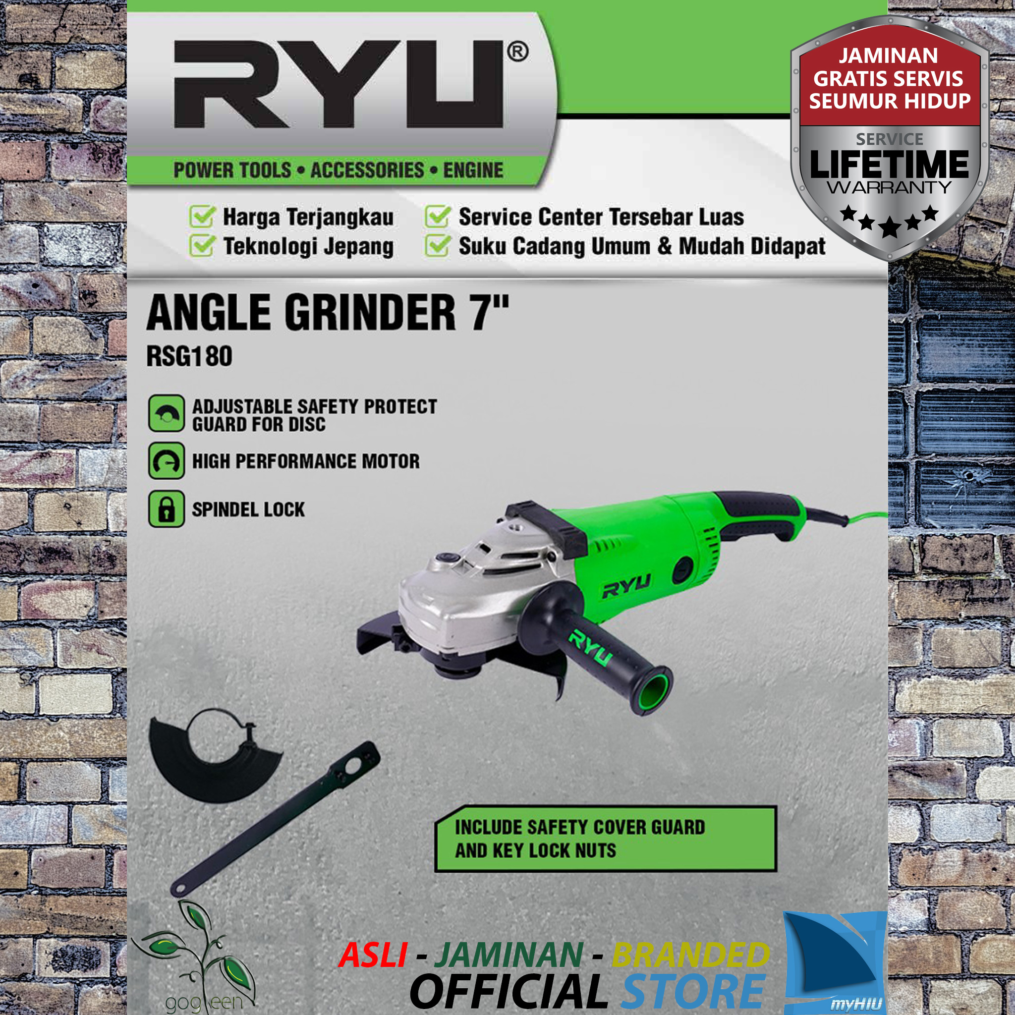 Mesin Gerinda Tangan Listrik 7" Inch (17,5 cm)- Angle Grinders RYU ...