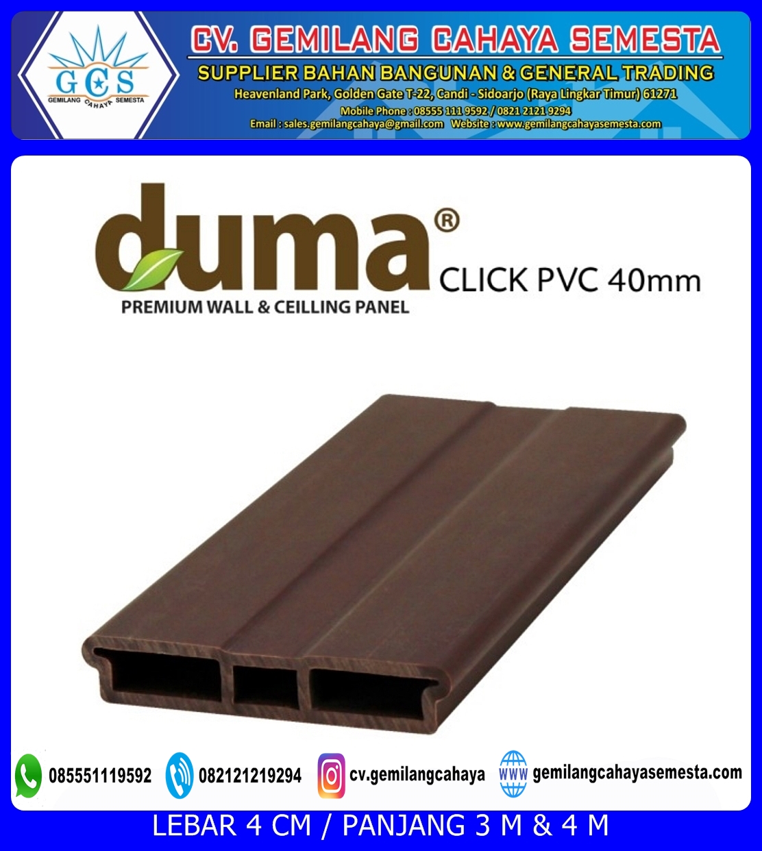 Click PVC ( Untuk Duma Click On ) - (4 meter) Duma Plafon / Dinding ...