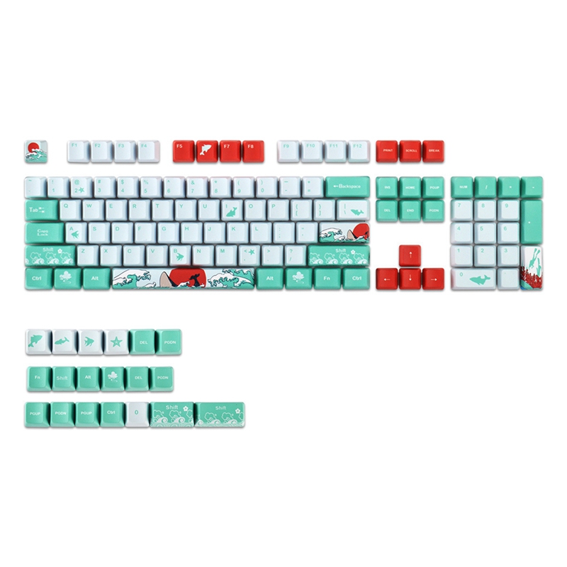 123 Key Keycaps Dye Sublimation PBT Coral Sea Keycap for Ikbc Cherry MX ...