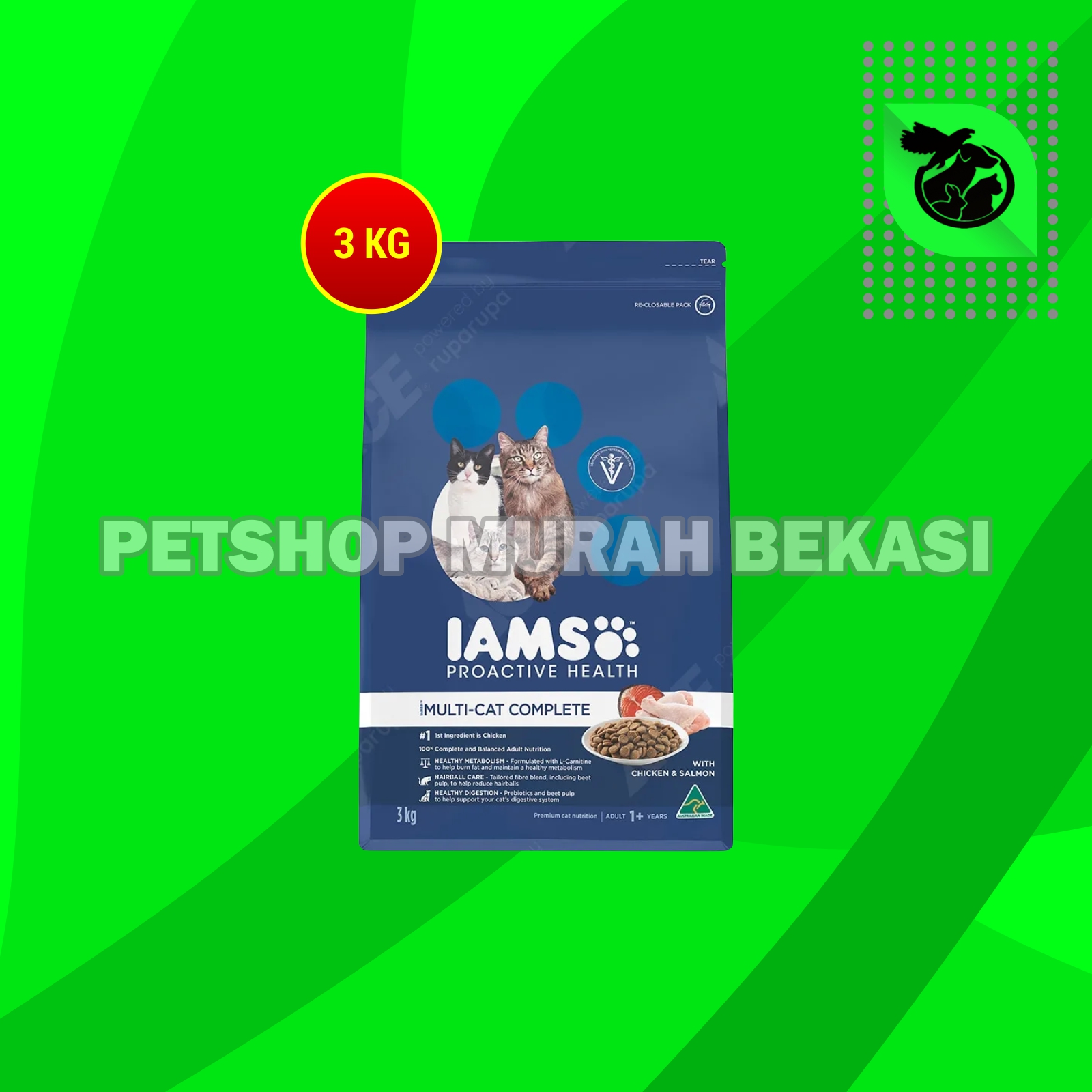 IAMS Makanan Kucing Dewasa Multi Cat Complete Chicken Salmon 3 KG ...
