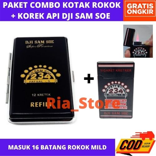 PAKET COMBO - KOTAK ROKOK + KOREK API DJI SAM SOE HITAM /kotak rokok ...