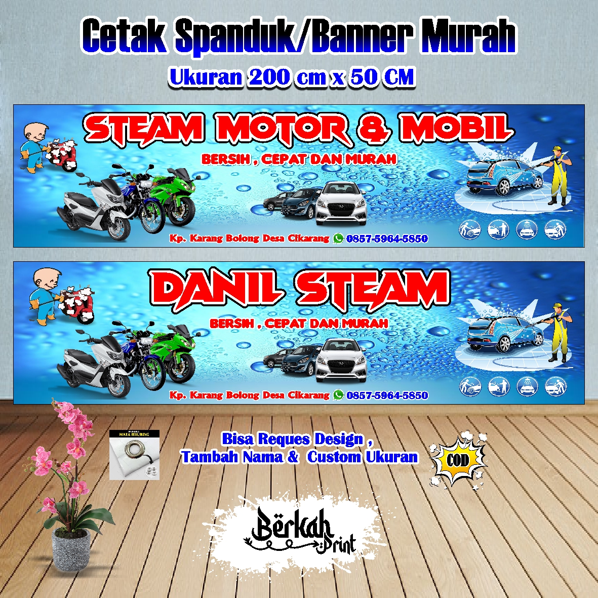 Spanduk Banner Steam Motor & Mobil Ukuran 2 meter x 50 cm | Lazada ...