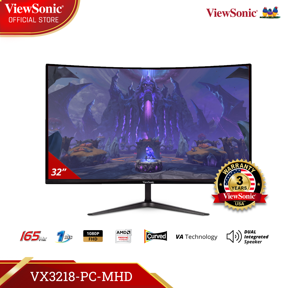 ViewSonic 32" Curved Gaming Monitor VX3218-PC-MHD | FHD | 165Hz | 1ms ...
