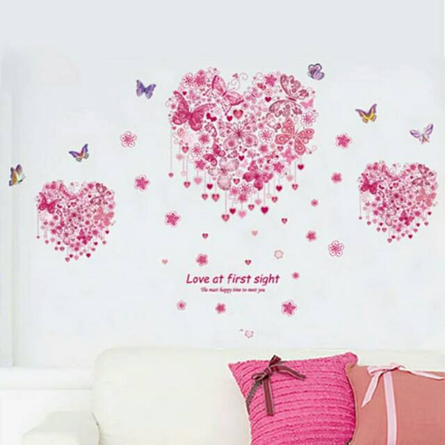 ACIL WALL STICKER / Stiker Dinding LOVE PINK ROMANTIS KUPU BUTTERFLY ...