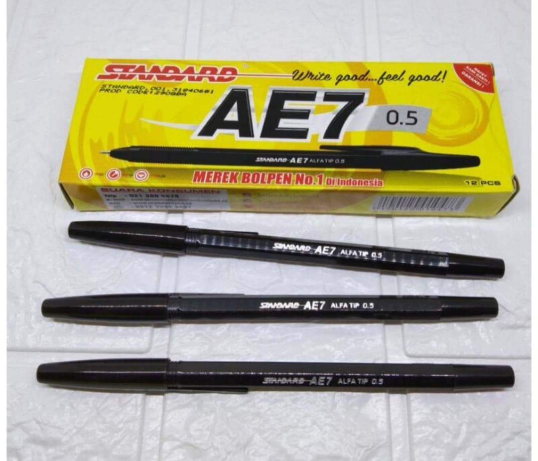(PROMO) 1 PAK 12 PCS PULPEN STANDARD AE7 / PULPEN 0.5= STANDARD AE7 HITAM | Lazada Indonesia