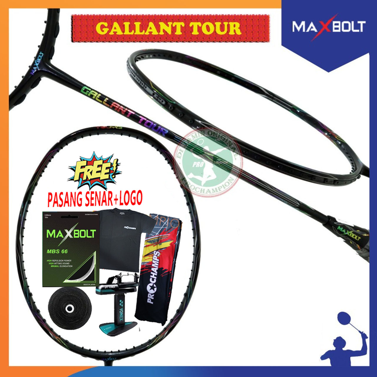 Maxbolt Gallant Tour 43 Lbs Super Kuat Raket Badminton Original ...
