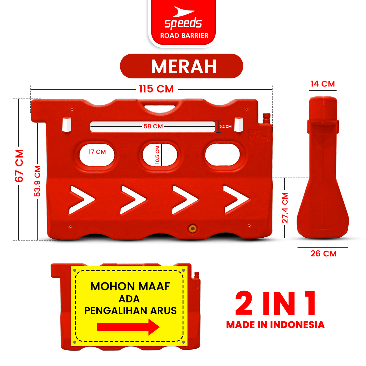 SPEEDS Pembatas Jalan Raya Block Water Pemisah Lalu Lintas 2in1 Road ...