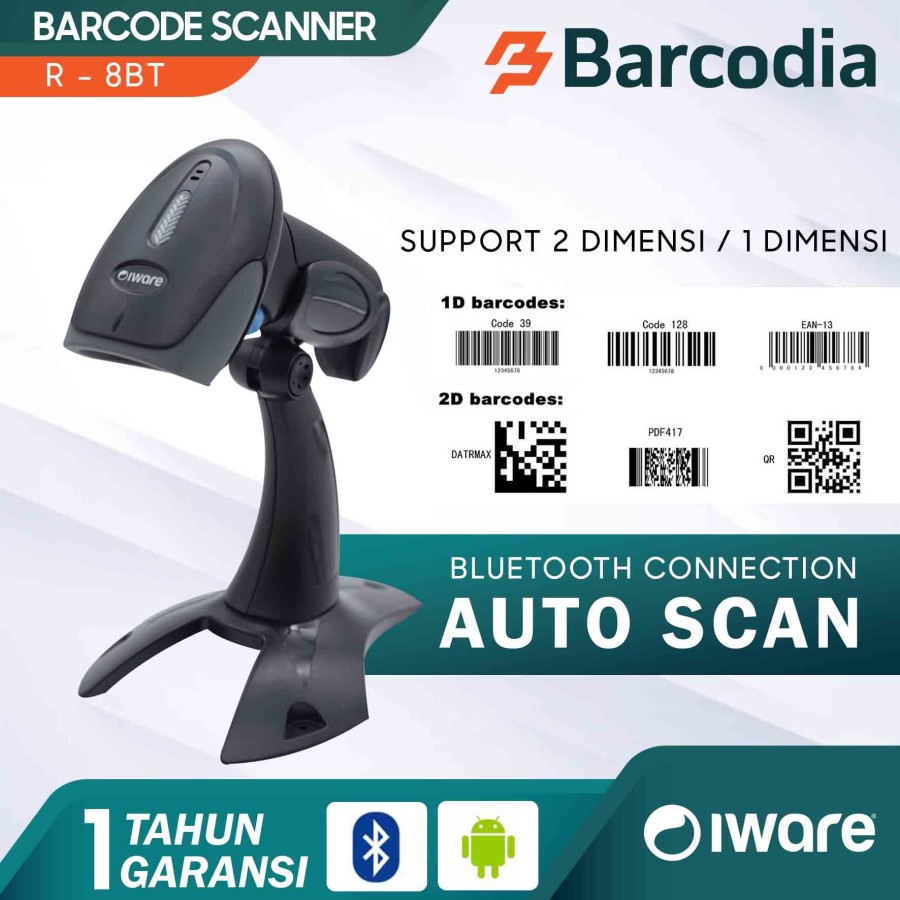 Wireless Bluetooth 2D Laser Barcode Scanner IWARE R-8 SERIES (Android,IOS) Scanner Barcode 2D ...