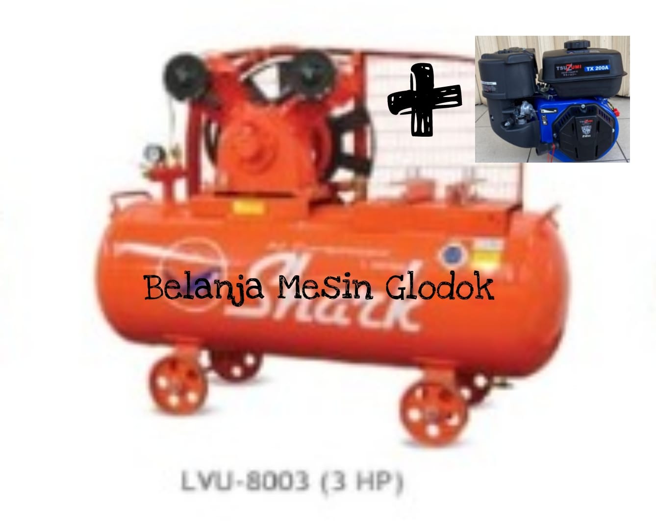 Kompresor Angin Listrik SHARK LVU - 8003 Air Compressor 3 HP + Engine ...