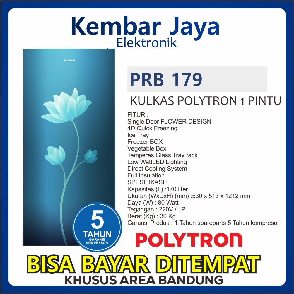 Polytron Kulkas 1 Pintu PRB 179 R/B Kapasitas 170 Liter GARANSI RESMI ...
