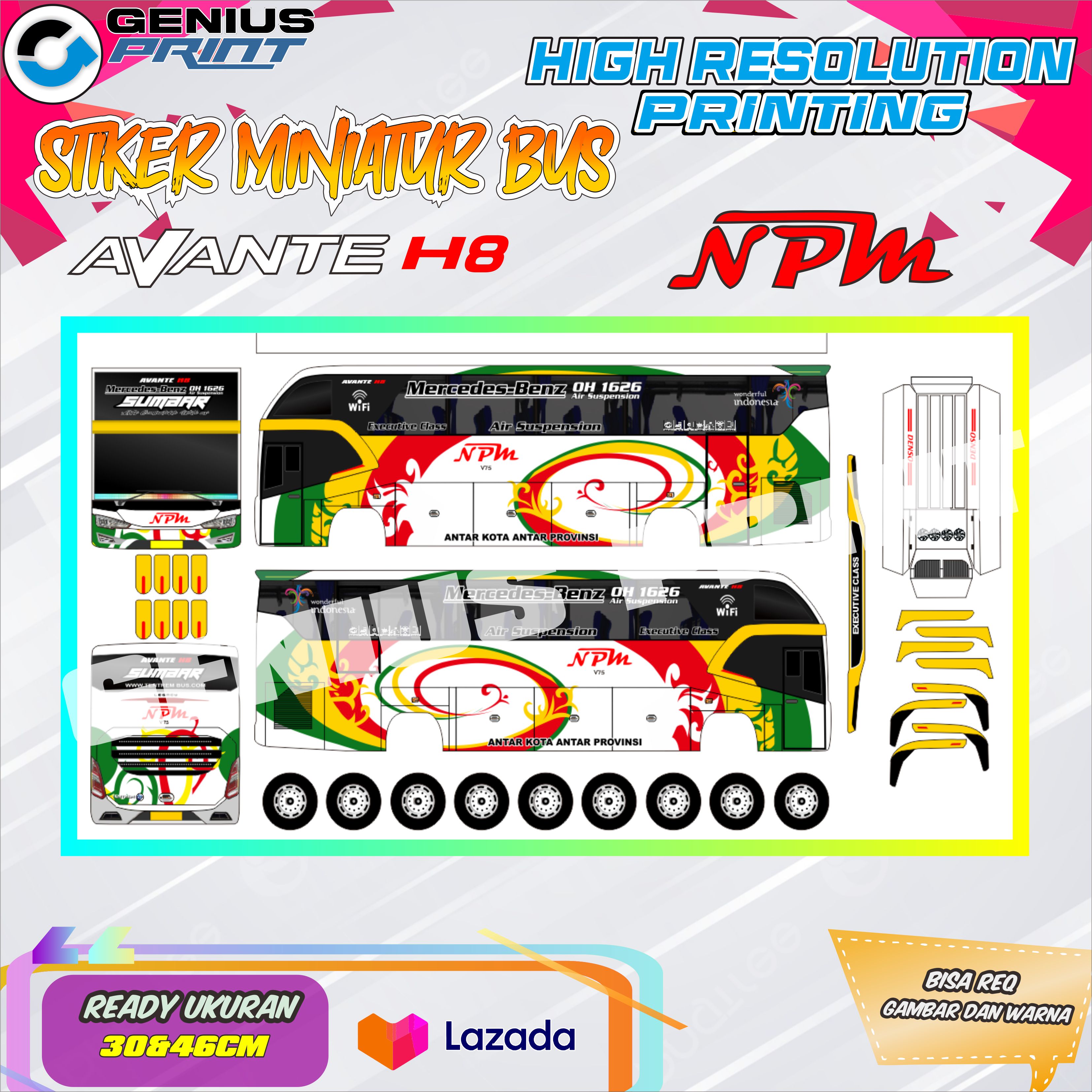 Stiker Mainan Miniatur Bus Avante H8 Livery Sumatra #1 Uk. 30/46cm ...