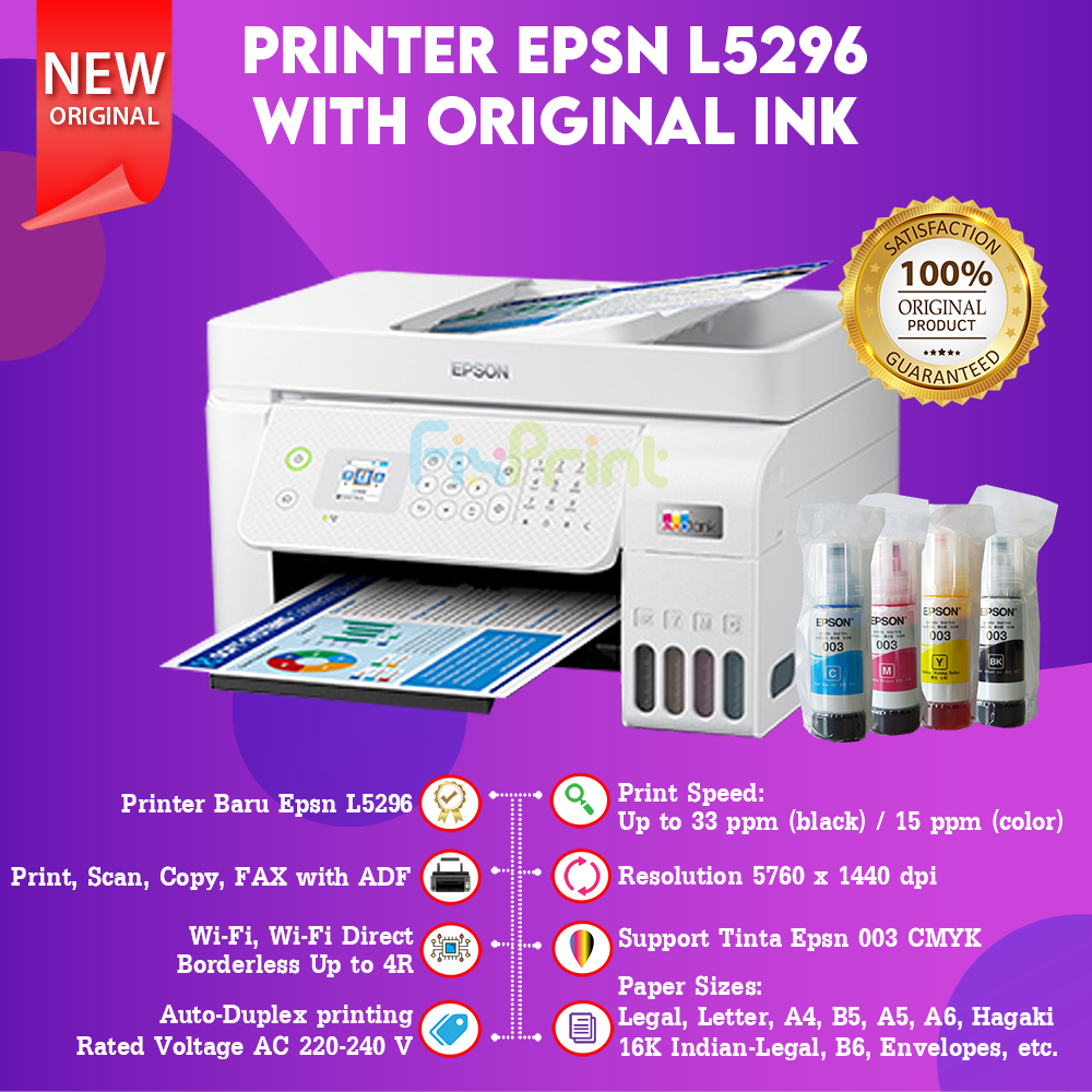 Epsn EcoTank L5290 L5296 A4 Wi-Fi All-in-One Ink Tank Printer with ADF ...