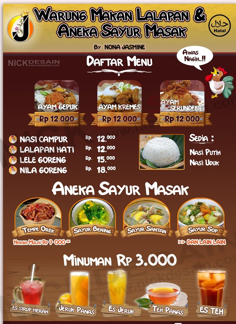 CETAK DAFTAR MENU STIKER UKURAN A3 / 30X45CM BISA DI TEMPEL free desain ...
