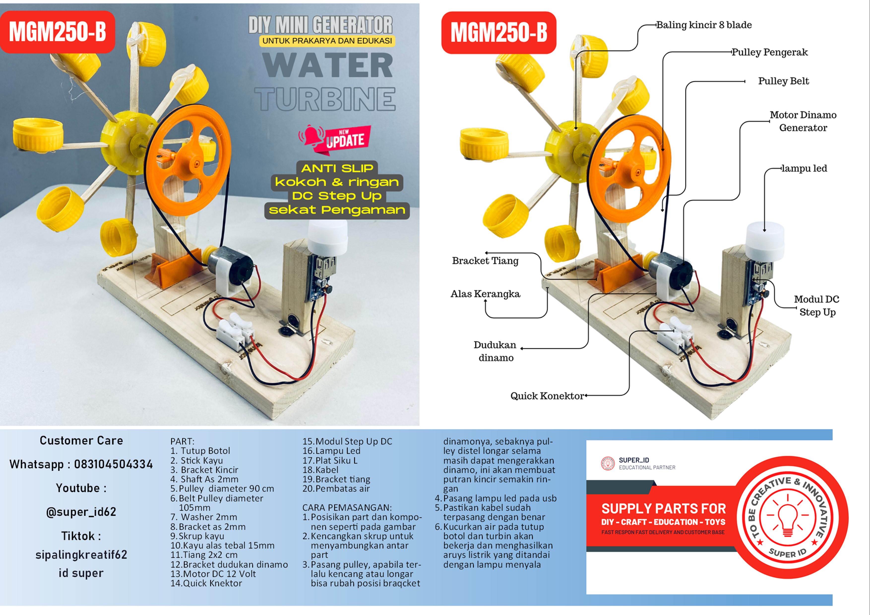 DIY KIT EDUKASI MINI WATER TURBINE FLOW GENERATOR TRUBINE GENERATOR ...