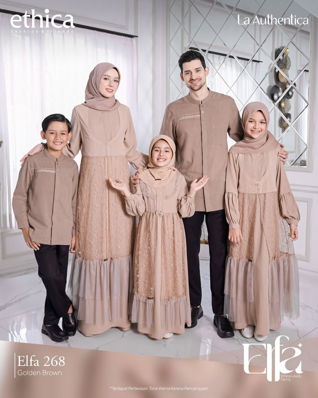 Ethica Sarimbit Keluarga Couple Gamis & Koko Elfa 268 Golden Brown ...