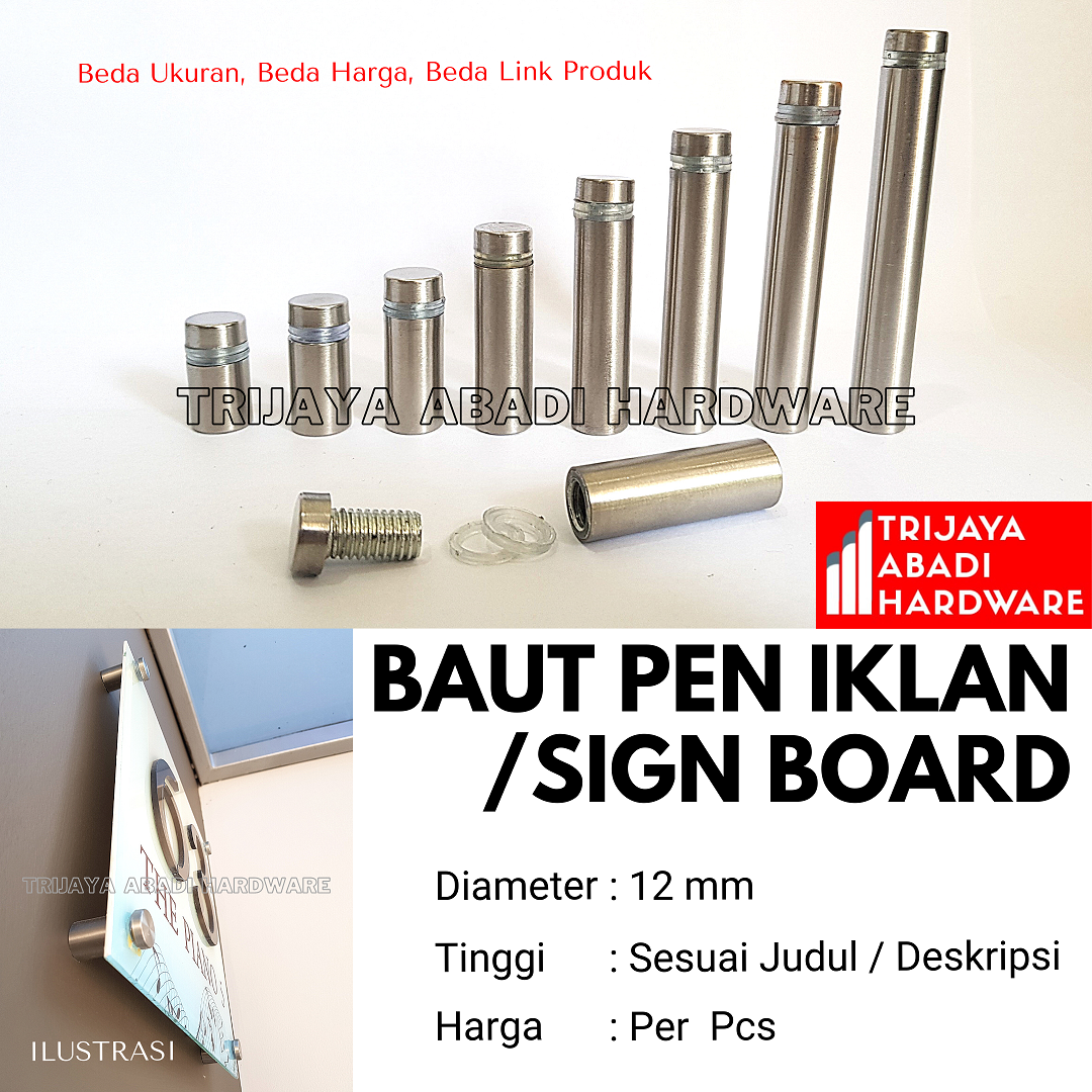 Pen iklan 12 x 70 mm / Baut Stabil Akrilik Kaca / Sign Board | Lazada ...