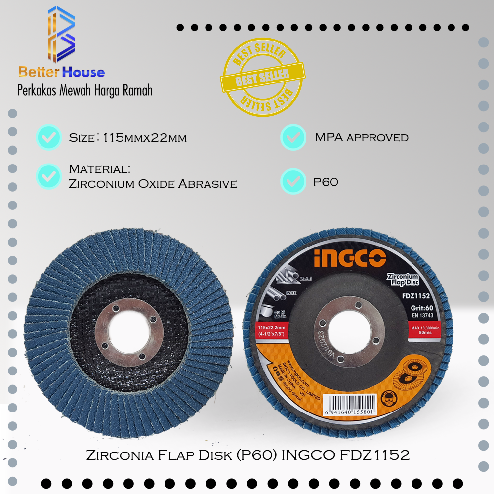 Mata Gerinda Stainless Zirconia Flap Disk (P60) INGCO FDZ1152 | Lazada ...