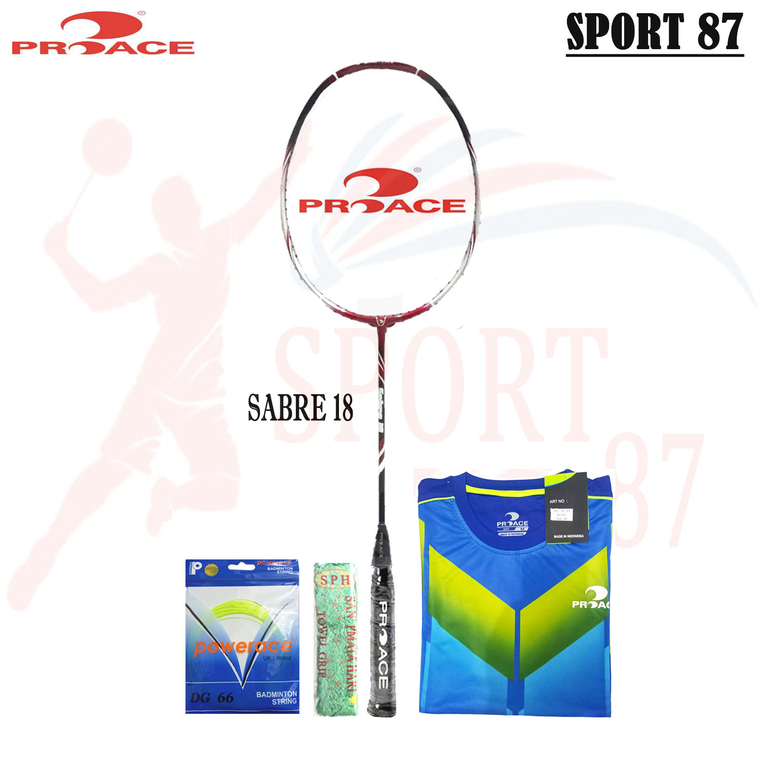 Raket Badminton Pro Ace Sabre 18 Bonus Komplit Raket Pro Ace Sabre 18 ...