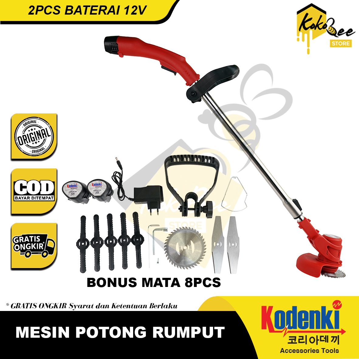 KODENKI Mesin Potong Rumput Lawn Mower 12V 2 Baterai - Alat Pemotong ... KODENKI Mesin Potong Rumput Lawn Mower 12V 2 Baterai - Alat Pemotong ...