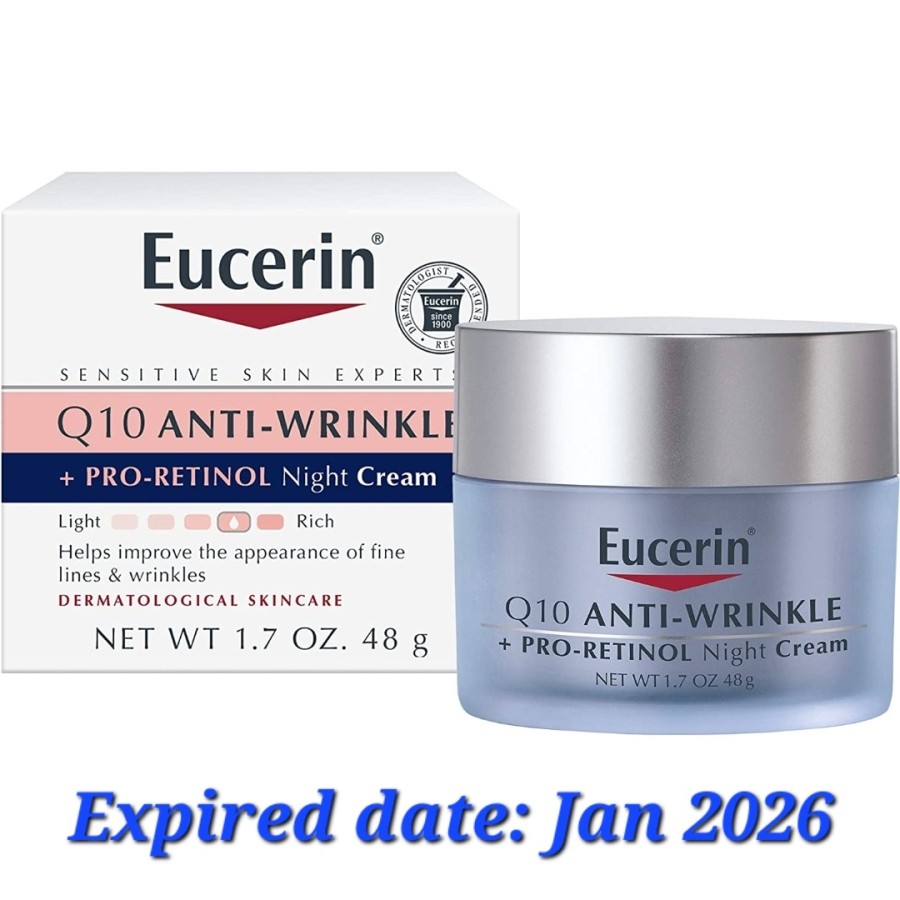 (ORIGINAL USA) Eucerin Q10 Anti-Wrinkle + Pro-Retinol Night Cream, 1.7 ...